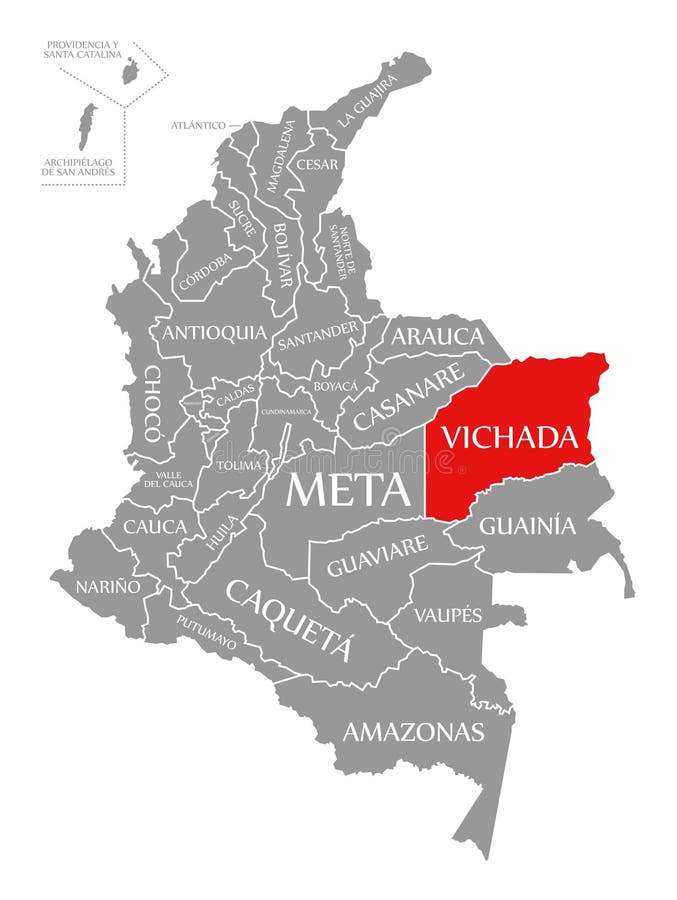 Vichada Red Highlighted in Map of Colombia Stock Illustration ...