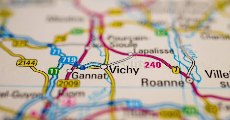 Vichy and Gannat Cities on French Highway Map View.. Stock Image ...