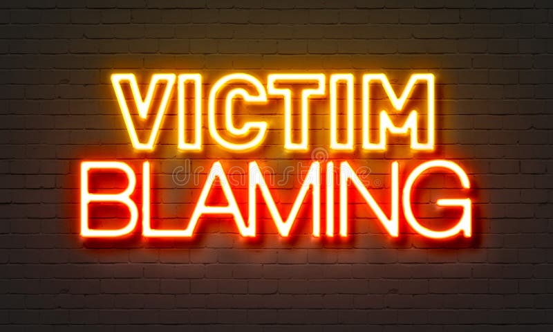 Victim Blaming Neon Sign On Brick Wall Background. Stock Illustration ...