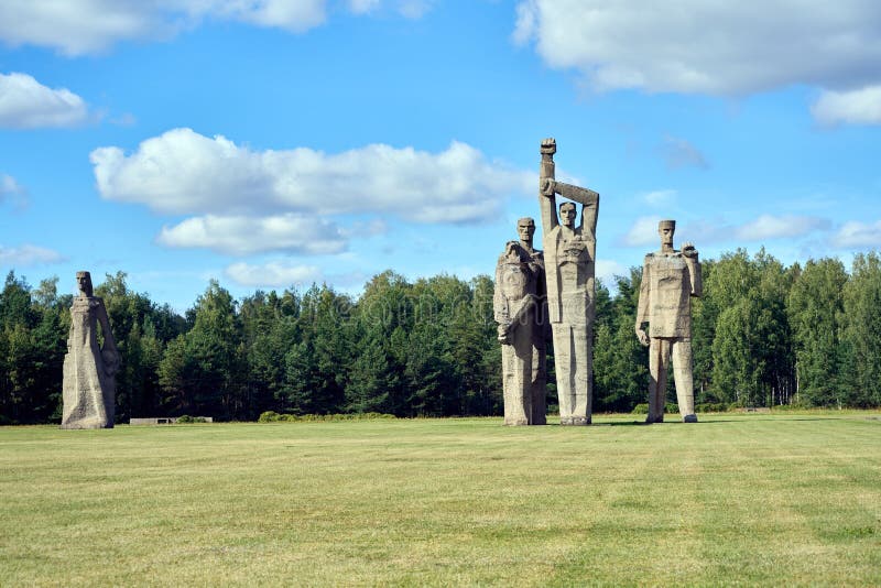 Victim People S Monuments Made of Stone before the Trees in Salaspils ...