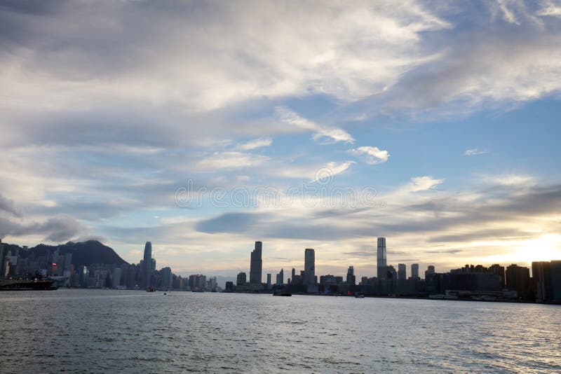The Victoria Harbor View at Ferry Hk Stock Photo - Image of light ...