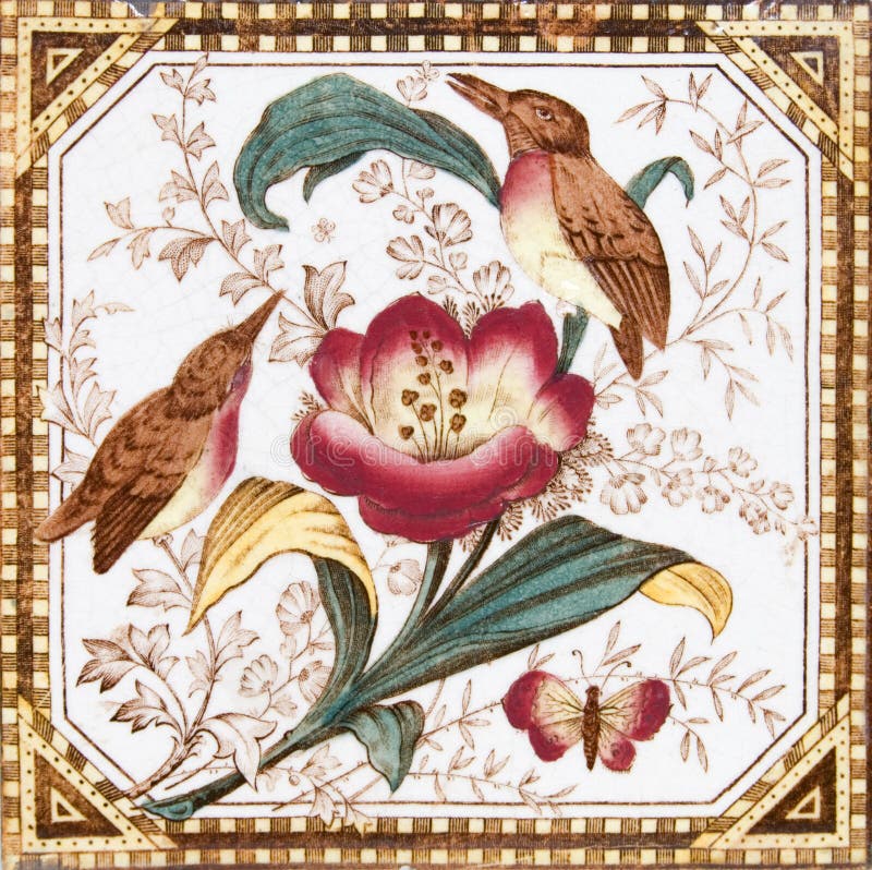 Victorian Antique Bird Design Tile Stock Image - Image of clay ...