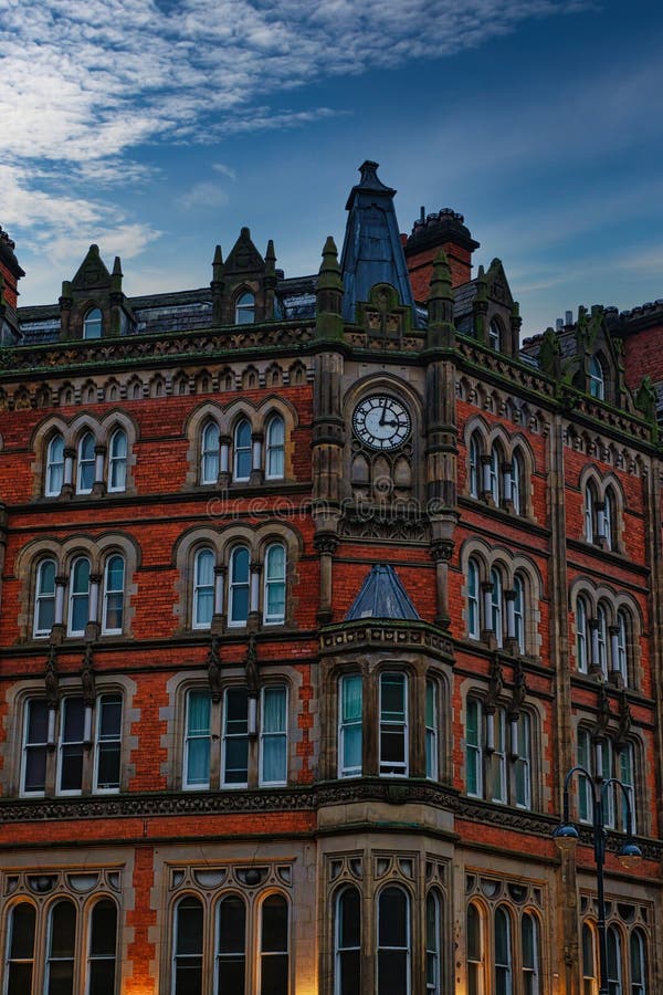 Victorian Architecture Building Against a Dusk Sky in Leeds, UK Stock ...