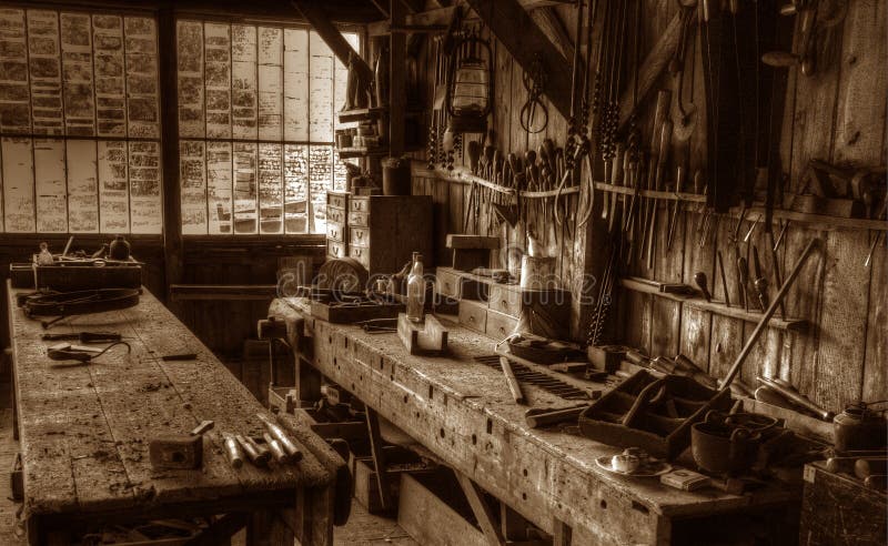 Victorian Carpenter S Workshop Stock Image - Image of bench, benches ...