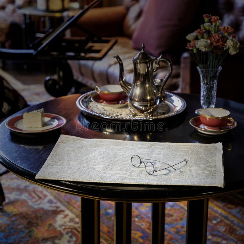 Victorian Coffee Table and Tea Set Stock Image - Image of porcelain ...