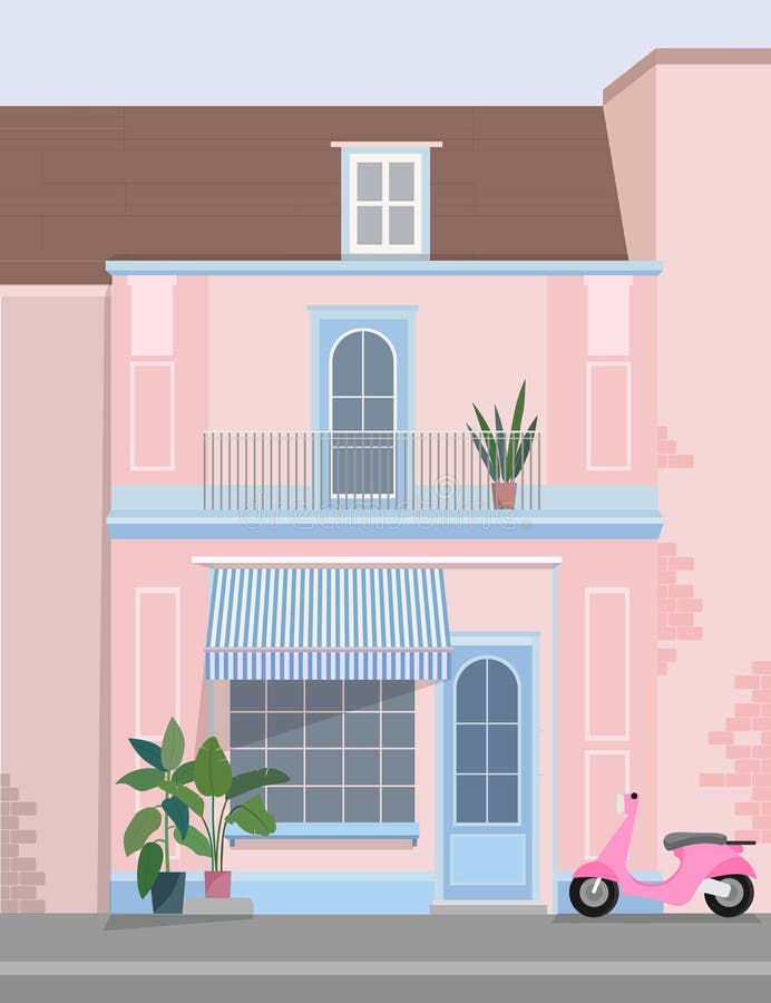 Victorian Colorful House with Vertical Windows and Shop Window Stock ...