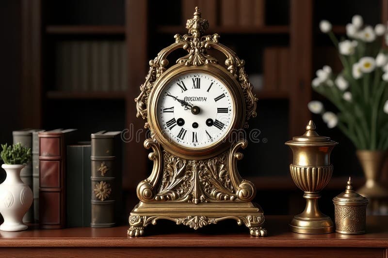 Victorian-Era Antique Table Clock Stock Illustration - Illustration of ...