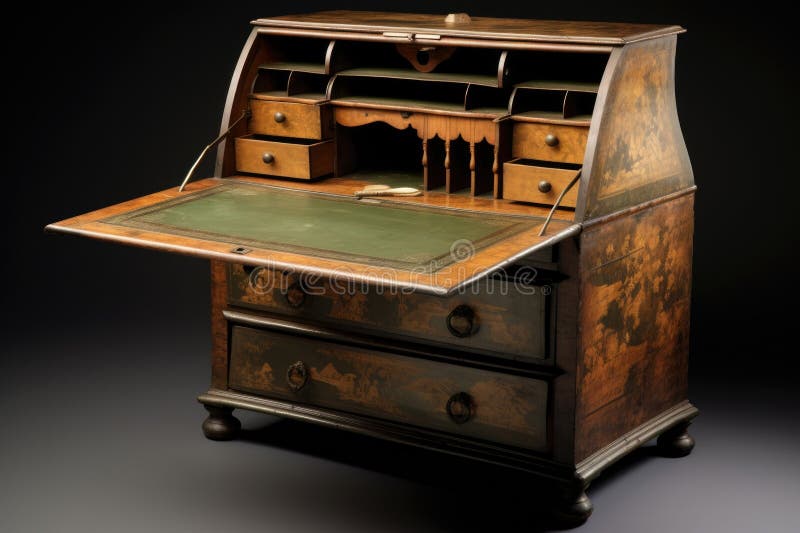 Victorian-era Bureau with an Open Drawer Revealing Old Letters Stock ...