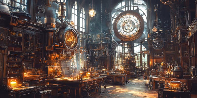 Victorian Era Clockmakers Workshop Filled with Timepieces and Machinery ...