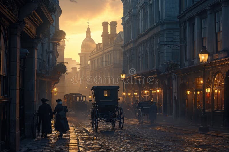 Victorian-era London with Carriages and Cobbled Streets, AI Generated ...