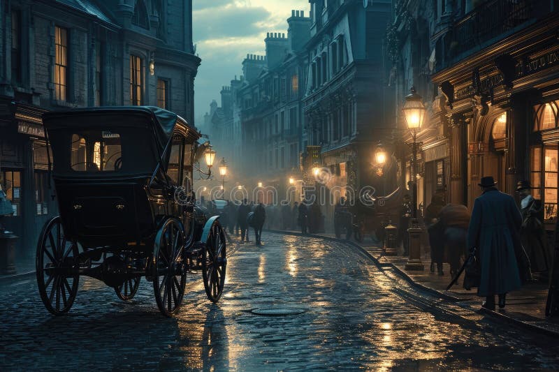 Victorian-era London with Carriages and Cobbled Streets, AI Generated ...