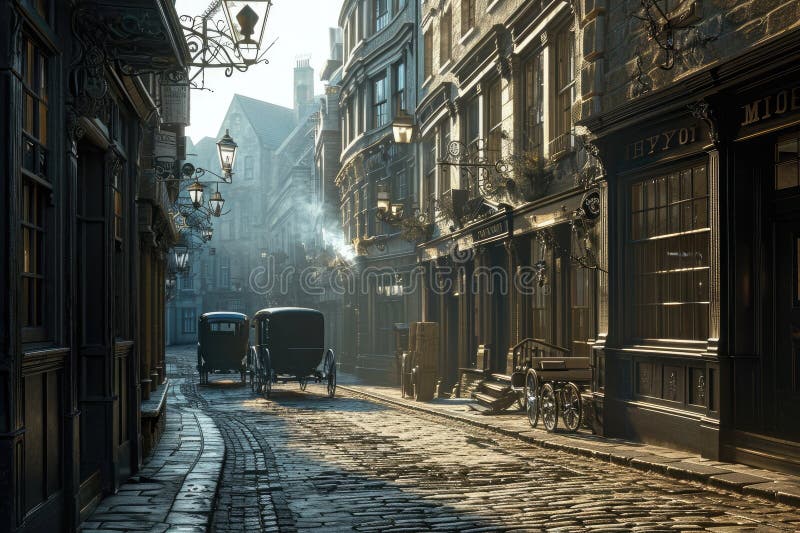 Victorian-era London with Carriages and Cobbled Streets, AI Generated ...