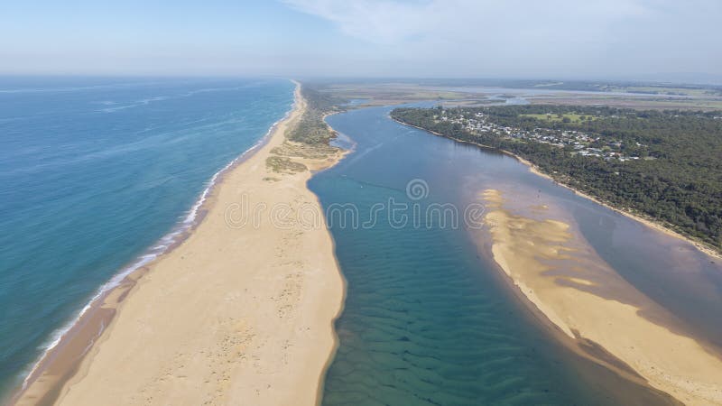 Town of Marlo and the Snowy River. Stock Photo - Image of town, beach ...