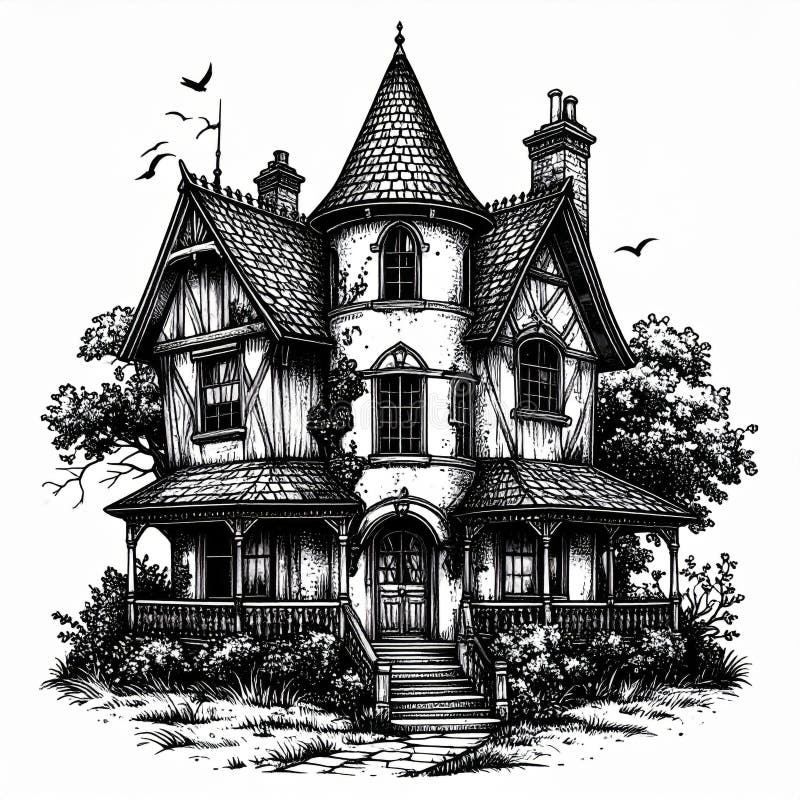 Old Victorian Haunted Mansion House. 3D Illustration Isolated on White ...