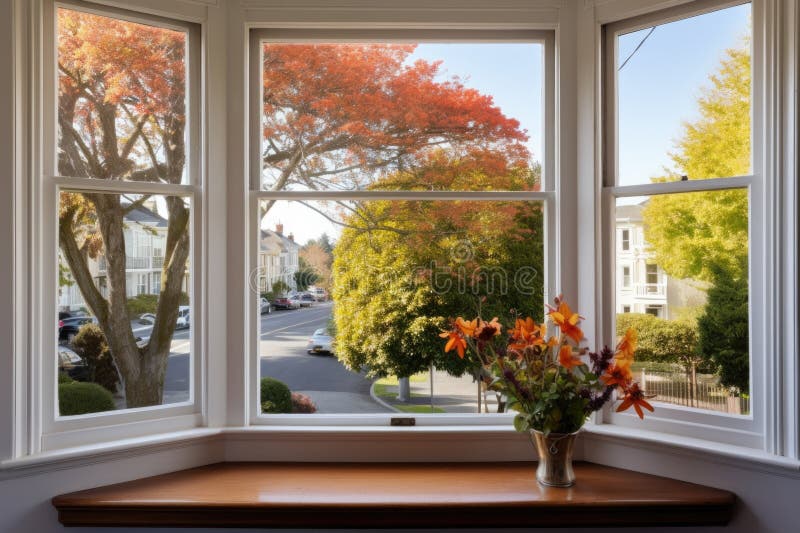 Victorian Bay Window with Cozy Reading Corner Setup Stock Image - Image ...