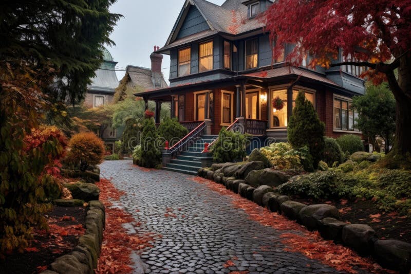 Victorian House with a Cobblestone Path Leading To the Entrance Stock ...