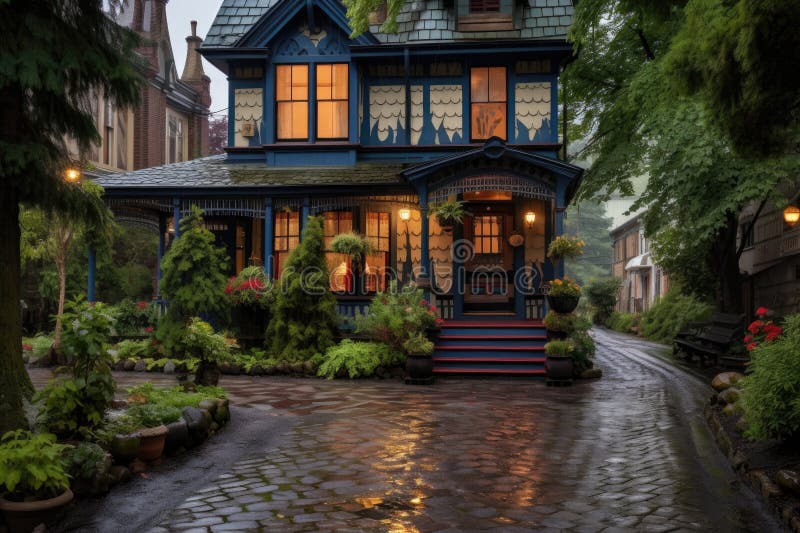 A Victorian House with a Cobblestone Pathway Leading To the Front Door ...