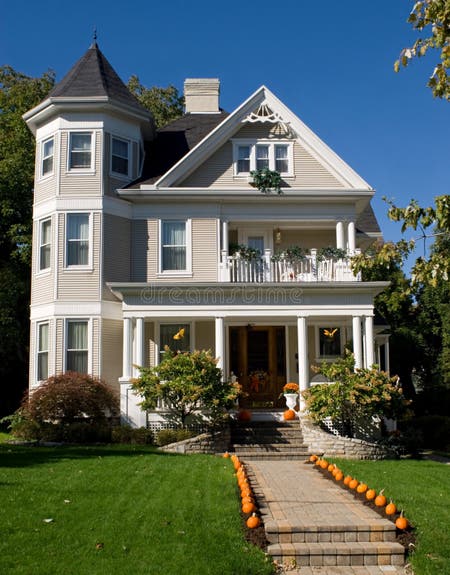 Victorian House in Fall stock image. Image of balcony - 11209173