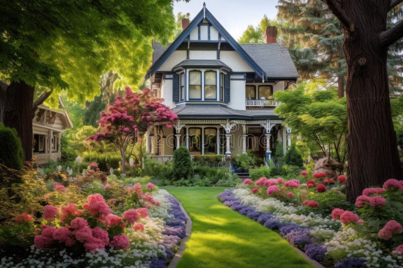 A Victorian House with a Lush, Well-maintained Garden in the Front Yard ...