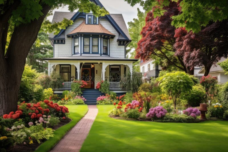 A Victorian House with a Lush, Well-maintained Garden in the Front Yard ...