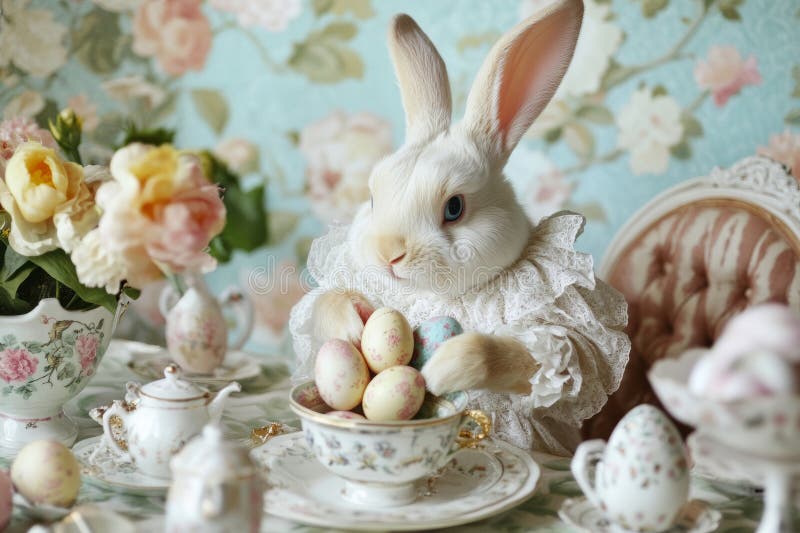 A Victorian-inspired Easter Bunny Dressed in an Elegant Ruffled Coat ...