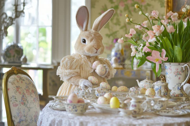 A Victorian-inspired Easter Bunny Dressed in an Elegant Ruffled Coat ...