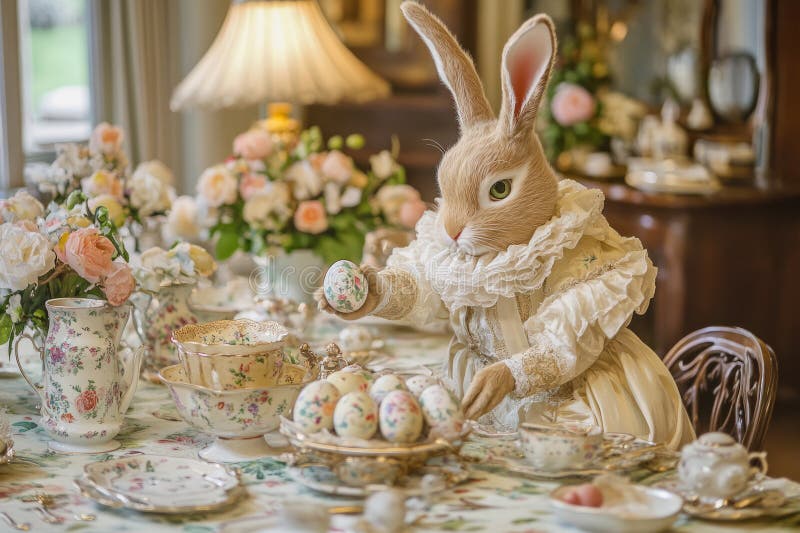 A Victorian-inspired Easter Bunny Dressed in an Elegant Ruffled Coat ...