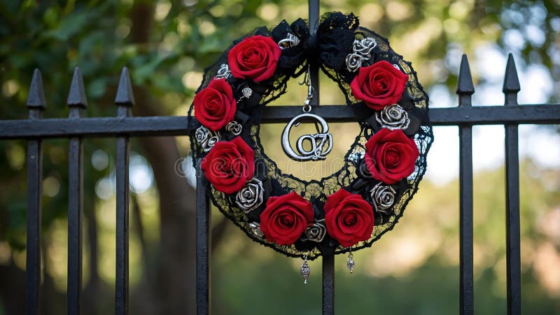 Victorian-Inspired Spiderweb Wreath with Black Lace, Red Roses, and ...