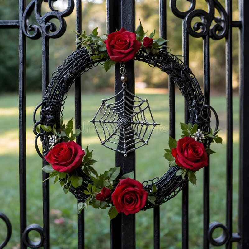 Gothic Victorian Spiderweb Wreath with Black Lace, Red Roses, and ...