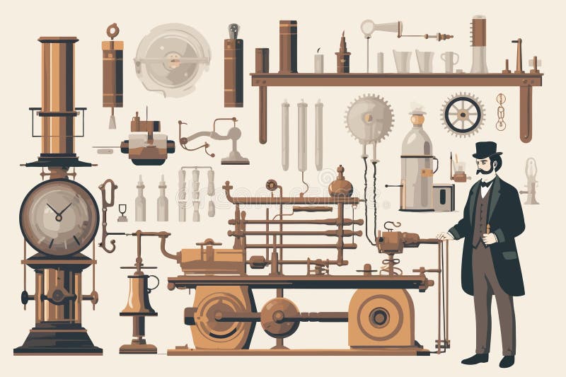 Victorian Inventors Workshop with Steampunk Gadgets Isolated Vector ...