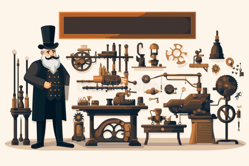 Victorian Inventors Workshop with Steampunk Gadgets Isolated Vector ...