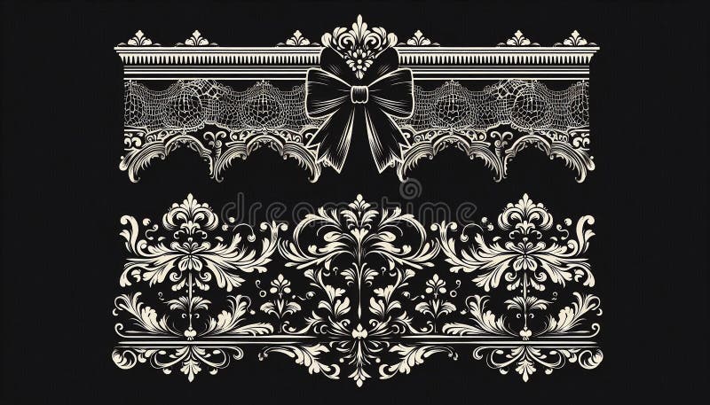 Victorian Lace and Bow Border Silhouette Ornament Stock Vector ...