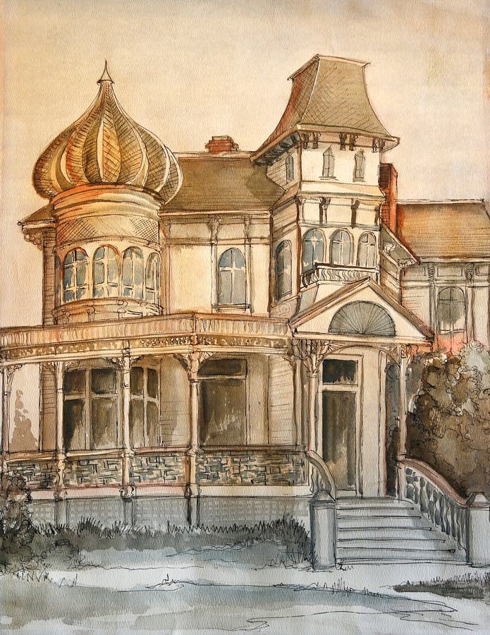 Victorian Large Romantic Large Drawing. Stock Photo - Image of ...