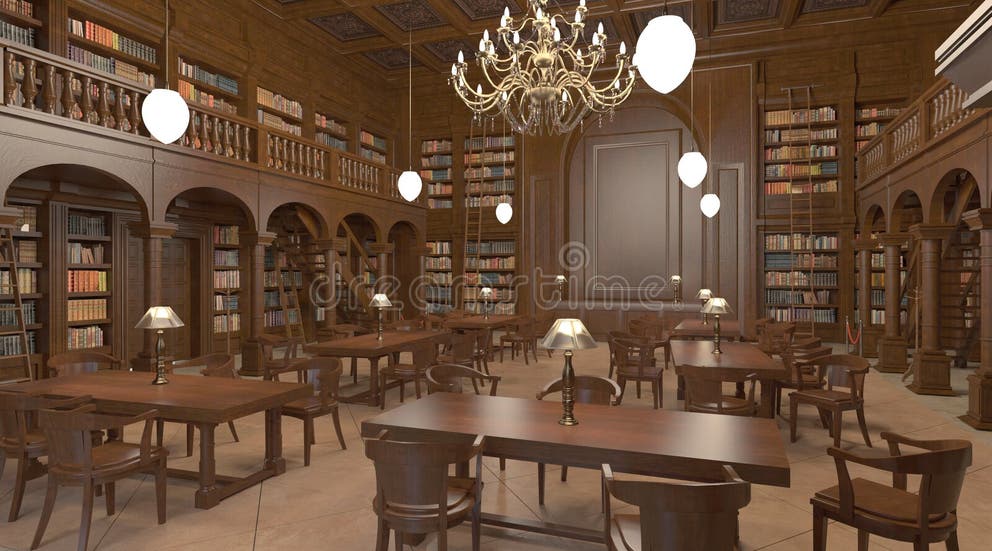 Victorian Library Room Interior 3d Illustration Stock Illustration ...