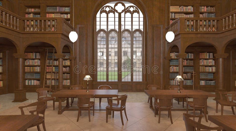Victorian Library Room Interior 3d Illustration Stock Illustration ...