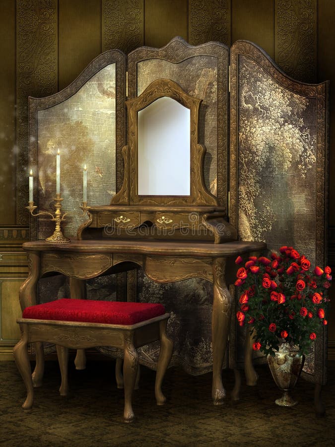 Victorian room with roses stock illustration. Illustration of room ...