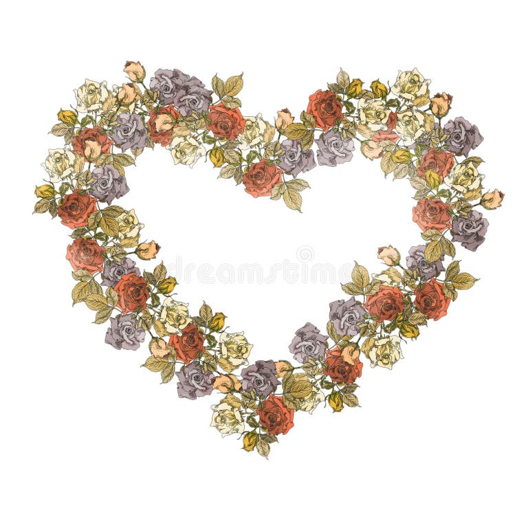 Victorian Roses Heart Frame Stock Illustration - Illustration of grunge ...