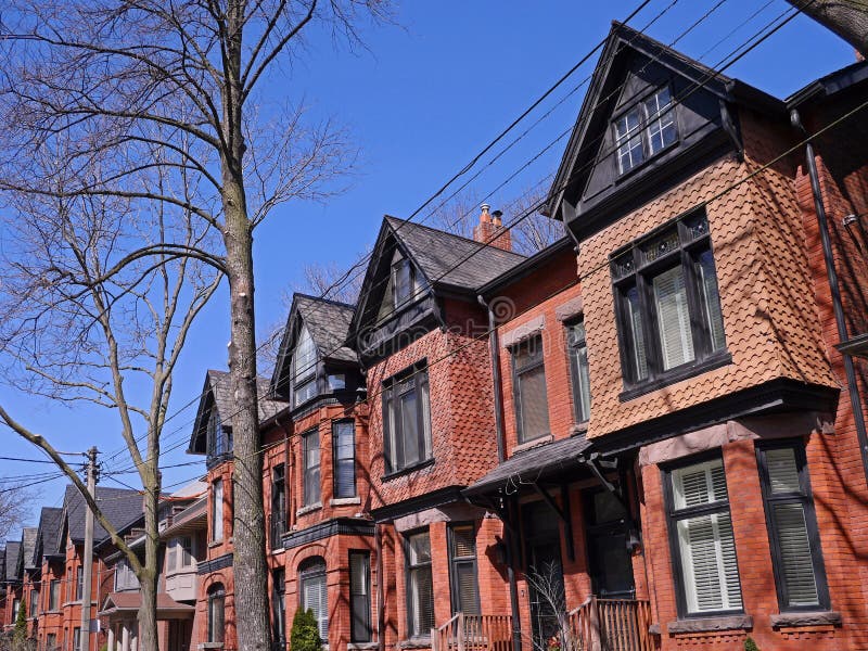 Victorian Row Houses with Gables Stock Photo - Image of renovated, home ...