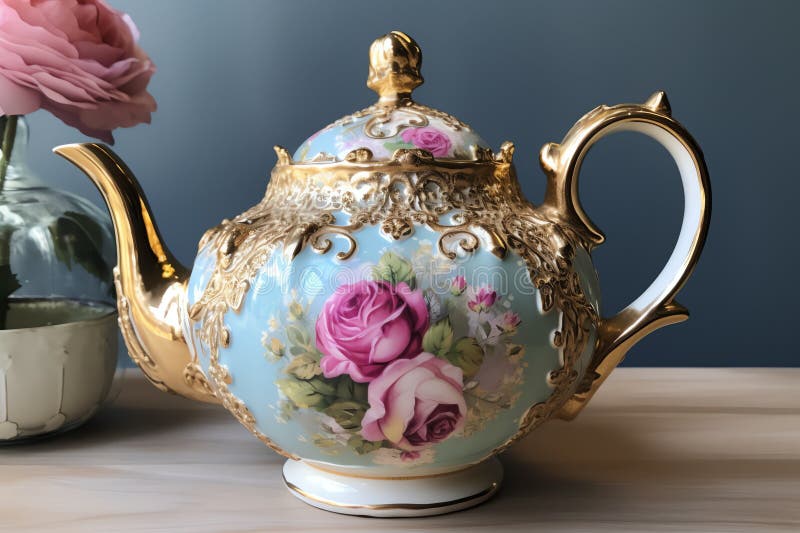 Victorian Royal Cottagecore Tea Pot Stock Illustration - Illustration ...