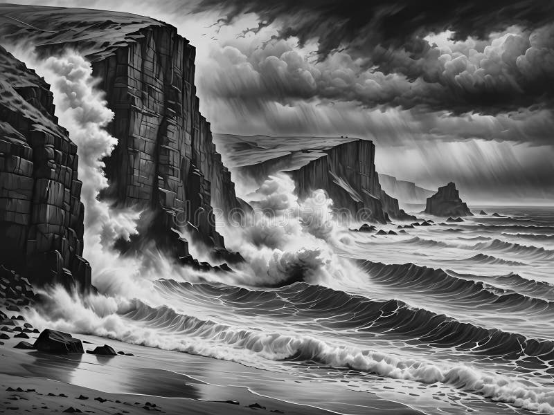 Victorian Style Black and White Engraving Illustration of a Dramatic ...