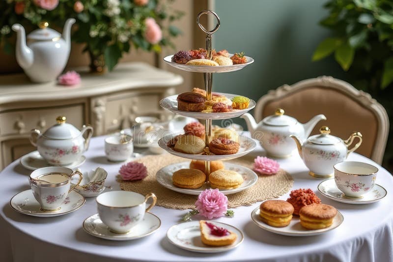 Victorian Tea Setting Redesign Stock Illustration - Illustration of ...