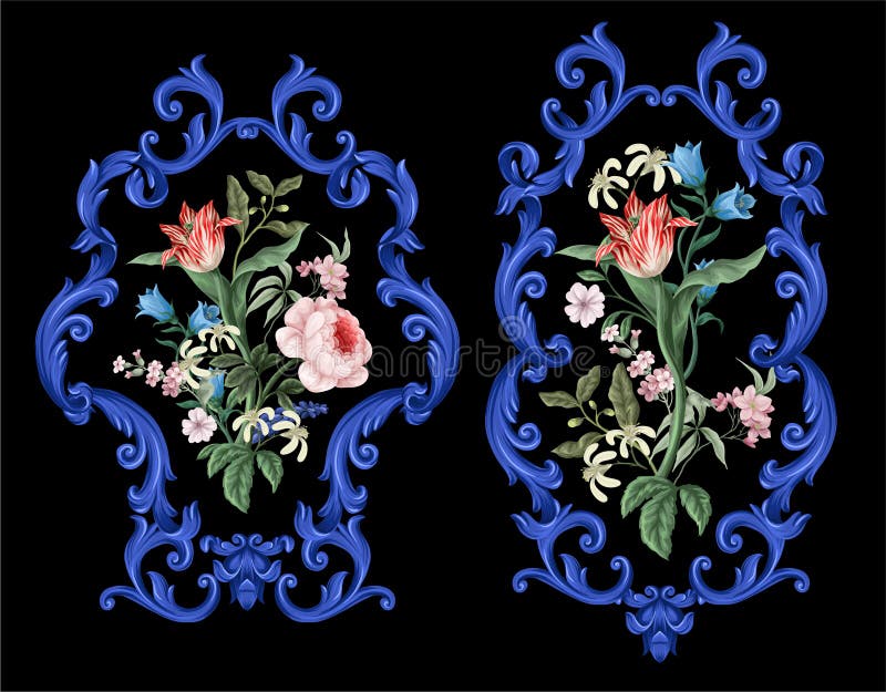 Victorian Vintage Flowers and Baroque Elements Isolated. Vector. Stock ...