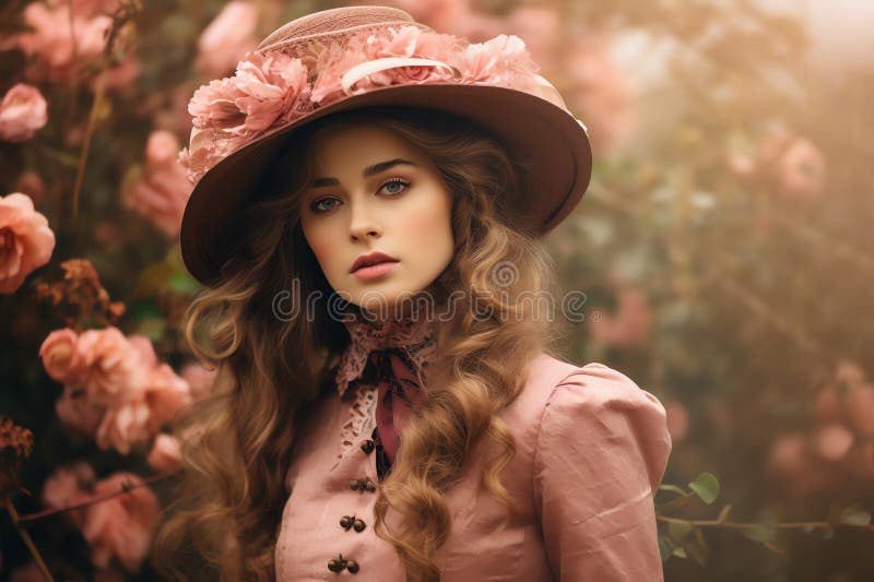 Victorian Woman Pink Vintage Cottagecore Stock Illustration ...