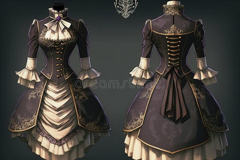 Victorianinspired Dress with a Bustle. Generative AI Stock Illustration ...