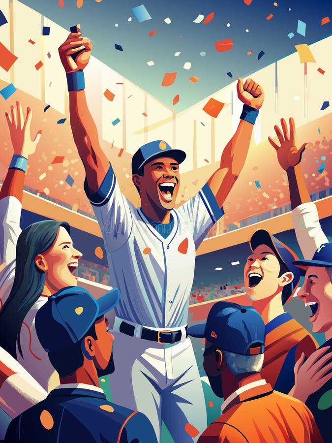 Victorious Baseball Player Celebrating Championship with Team Stock ...
