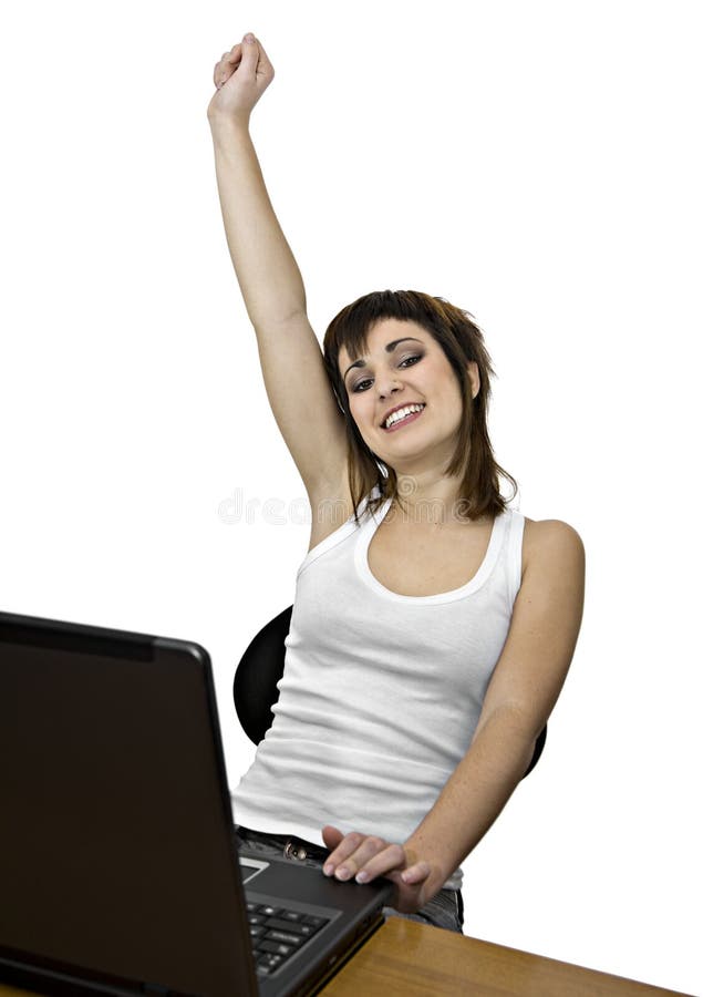 Victorious Girl with Laptop Computer Stock Photo - Image of pretty ...