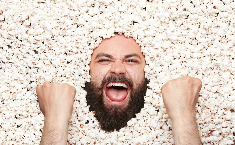 Victorious Man Posing in Popcorn Stock Image - Image of happiness ...