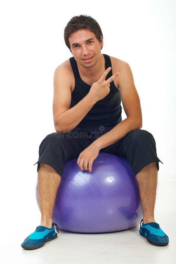 Victorious Man Sit on Pilates Ball Stock Image - Image of adult ...