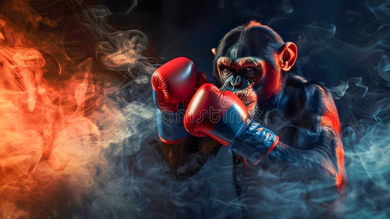 Victorious Primate Boxer Dominates the Ring in Dramatic Smoky Backdrop ...