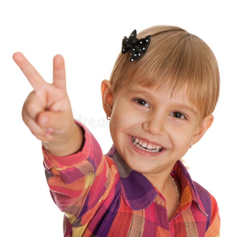 Little Girl with Victory Sign Stock Image - Image of white, thumb: 19524315